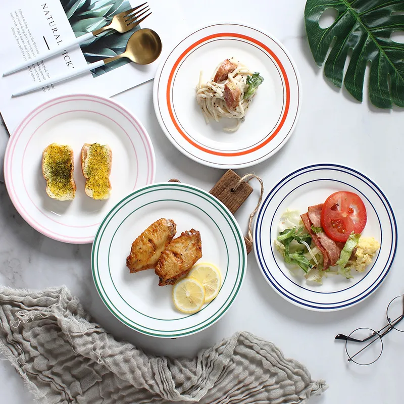 Korean Style Ceramic Plates - Colorful Flat Dishes for Breakfast, Salad ...