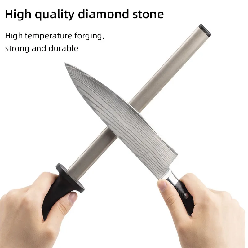 8/12 Inch Diamond Knife Sharpener Rod with Non-Slip Handle for Kitchen ...