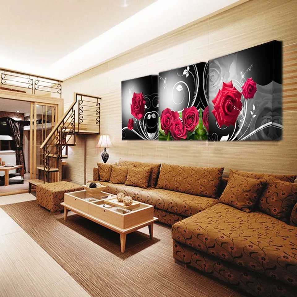 Rose Flower 5d Wall Painting Mural With 5D Embroidery And Rhinestones ...