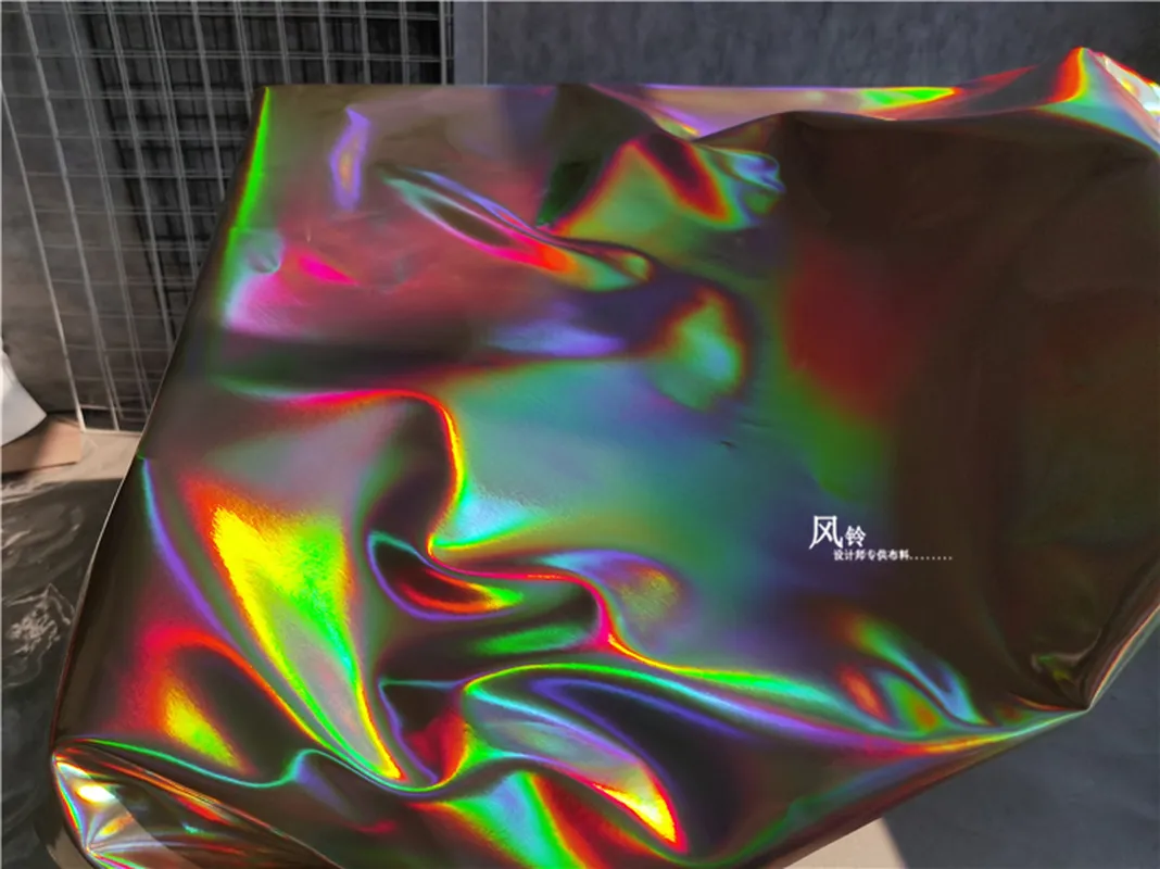 Rainbow Reflective Gold Synthetic Leather Holographic Fabric Waterproof ...
