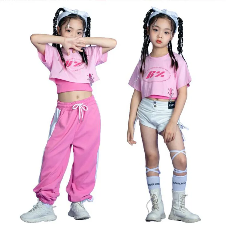 Kids Hip Hop Clothing Set Pink Crop Top Tank & Baggy Jogger Pants ...