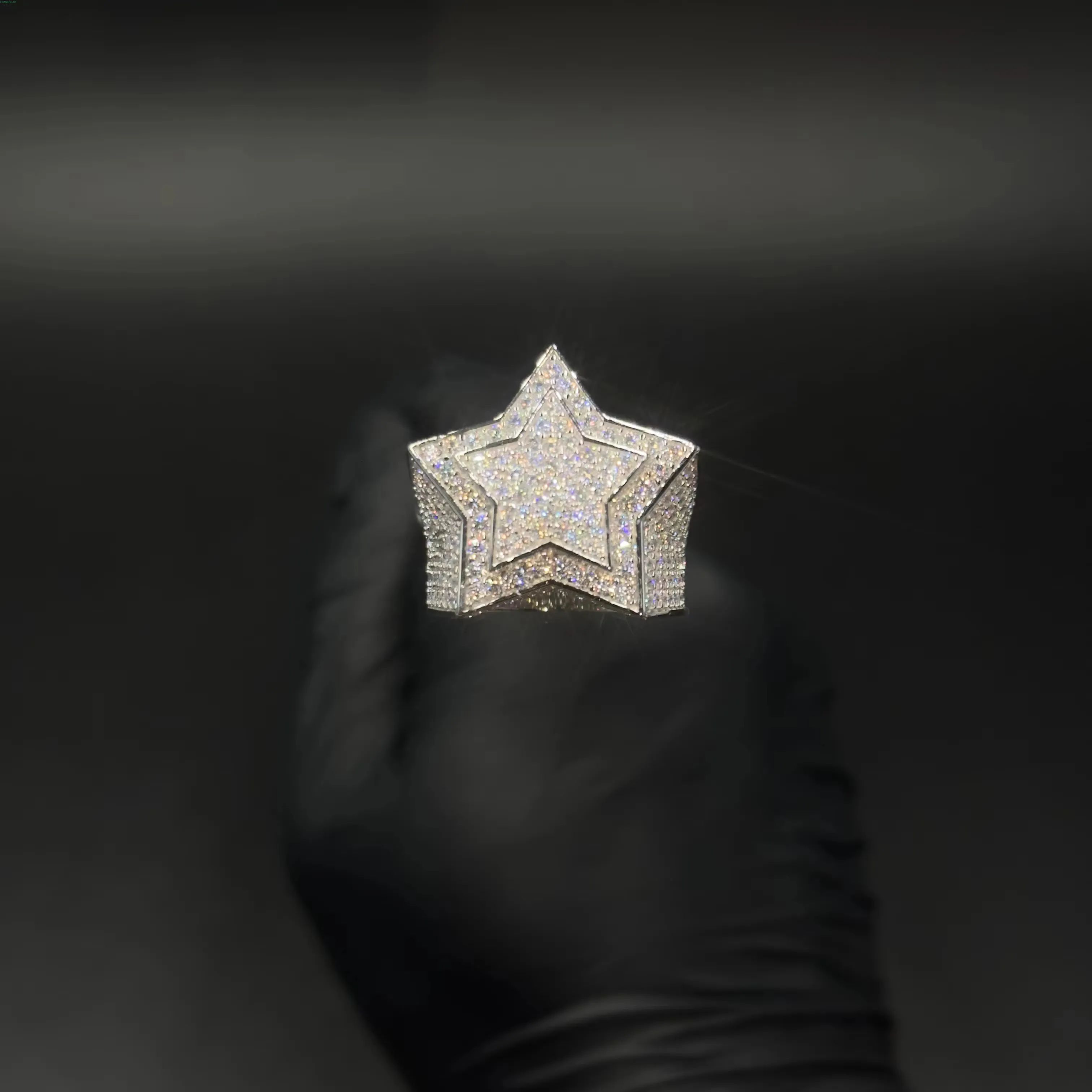 Fashion Iced Out Hip Hop Jewelry Sterling Silver Star Ring Custom VVS ...
