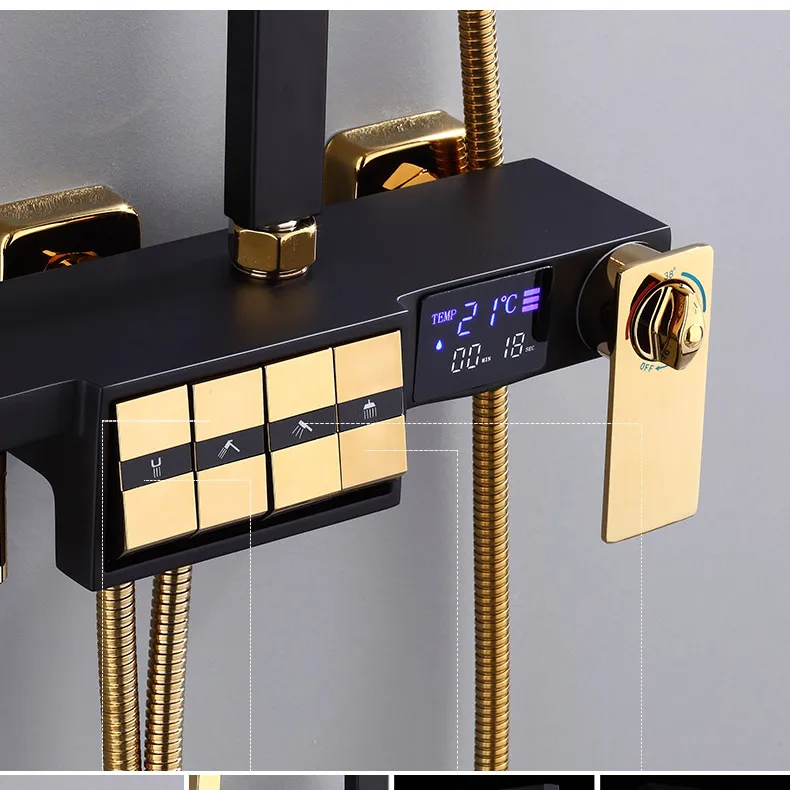 DHgate.com:Matte Black Piano LED Thermostatic Shower System Rainfall ...