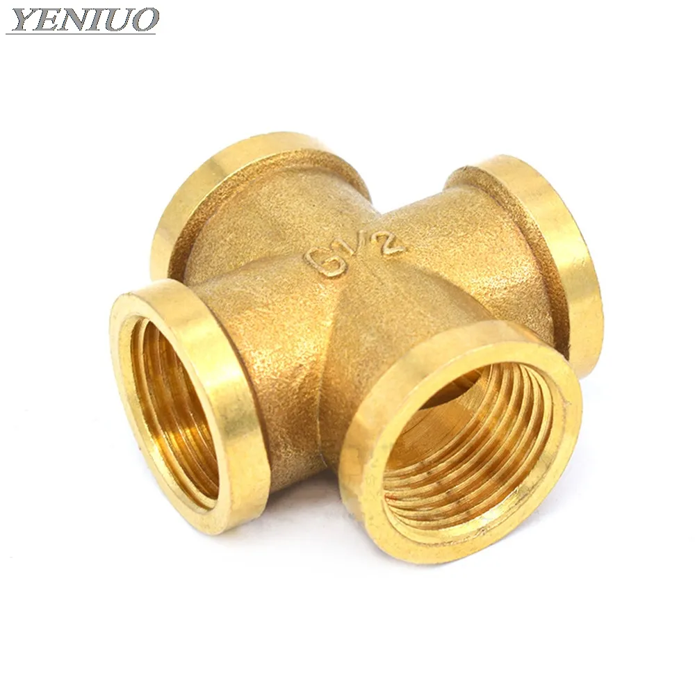 4-Way Brass Pipe Fitting Cross Connector: 1/4, 3/8, 1/2 Male Thread ...