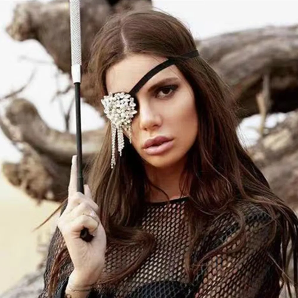 Sparkling Crystal Pirate Eye Mask: Luxury Rhinestone & Pearl Eye Patch ...