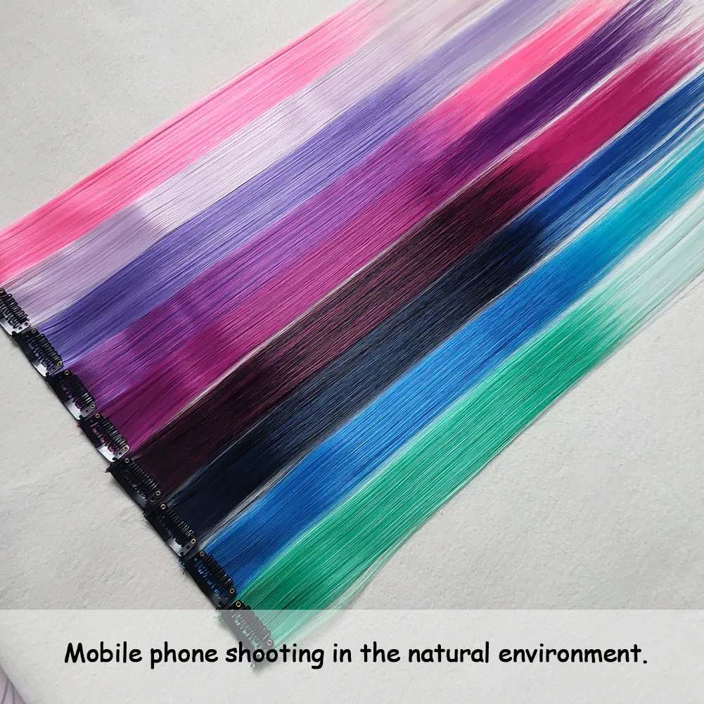 Synthetic Straight Colorful Rainbow Hair Extensions Set: 40 Clip-in ...