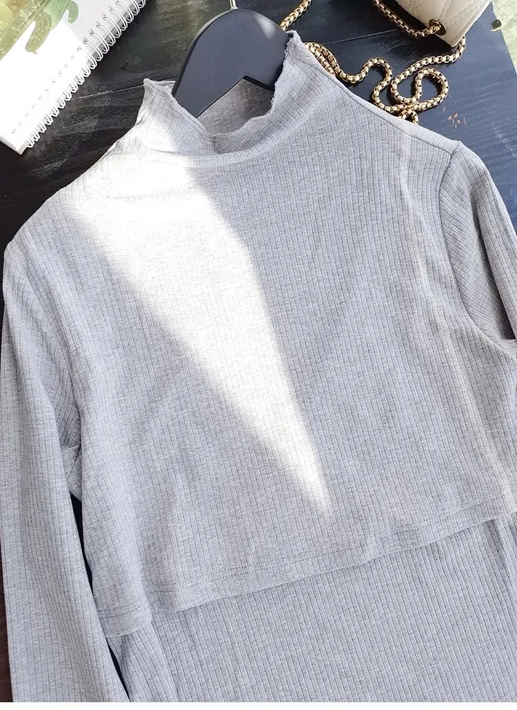 Autumn Vertical Stripes High Stretch Maternity Turtleneck Breastfeeding ...