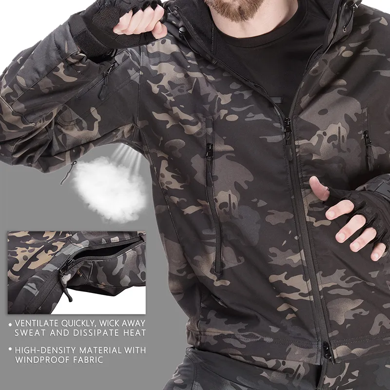 HAN WILD Soft Shell Tactical Jacket and Pants Set Men 5XL Windproof ...