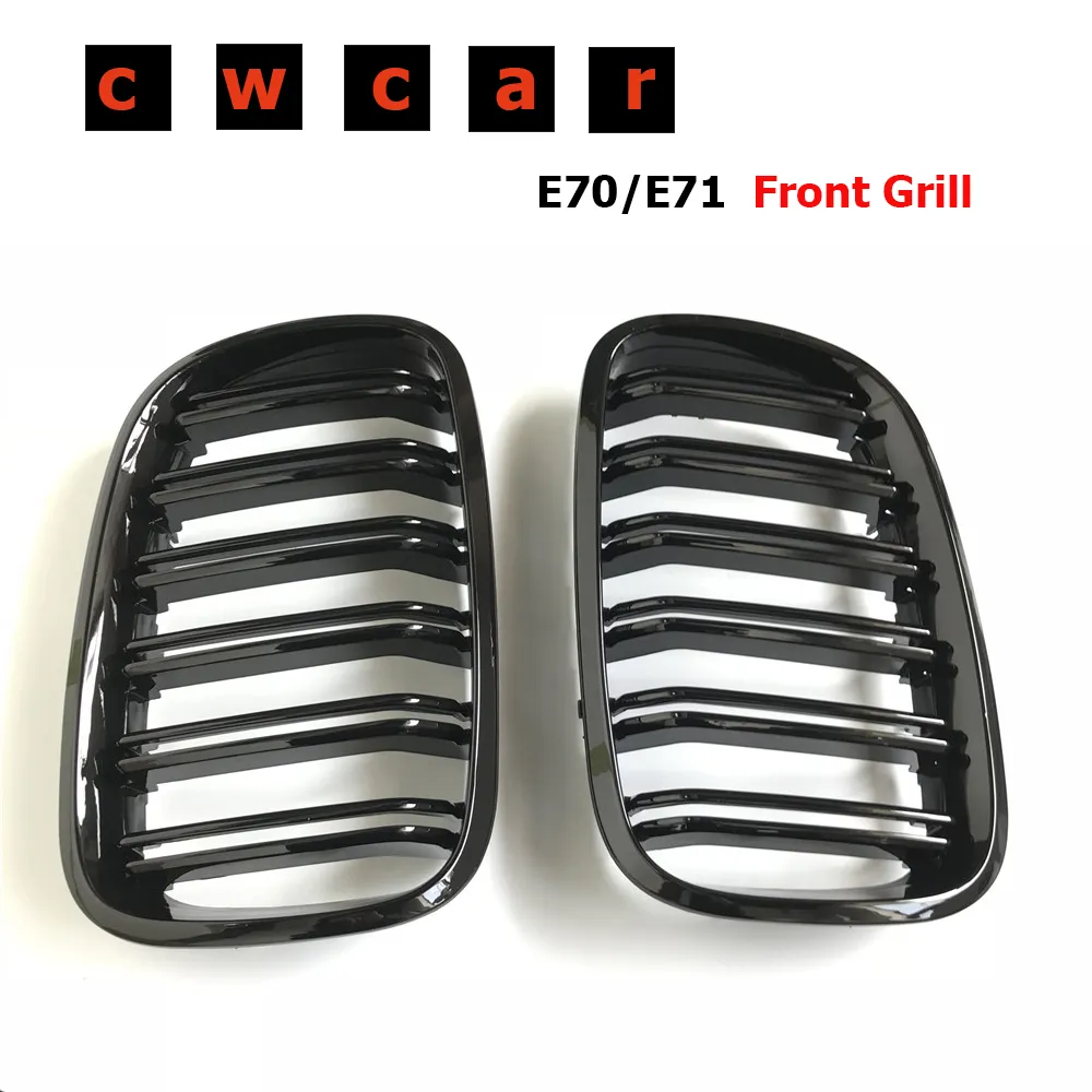 Gloss Black Double Slat Kidney Grille For BMW X5 X6 E70 E71 2007 2013 ...