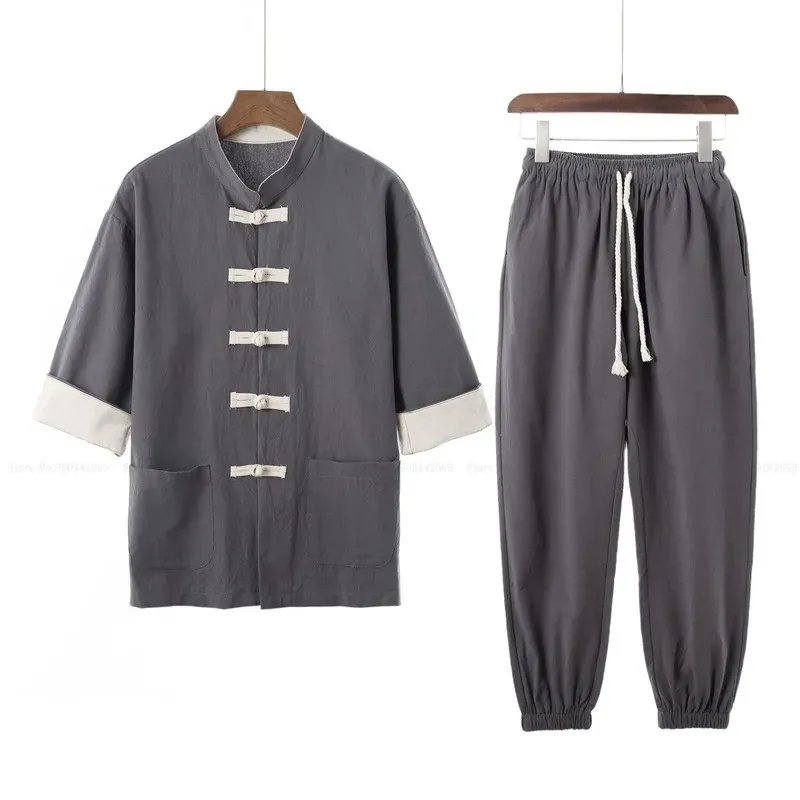 Mens Tang Suit Kung Fu Uniform Set Traditional Chinese Hanfu Shirt ...