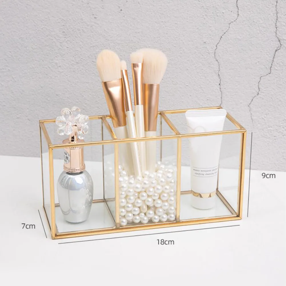 Makeup Brush Holder with Pearls: Transparent Glass Cosmetic Organizer ...