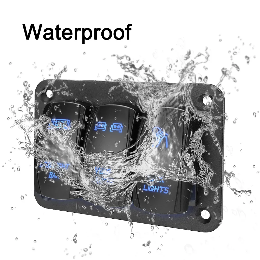 Waterproof 12V Switch Control Panel 3 Gang Rocker Switch With LED ...