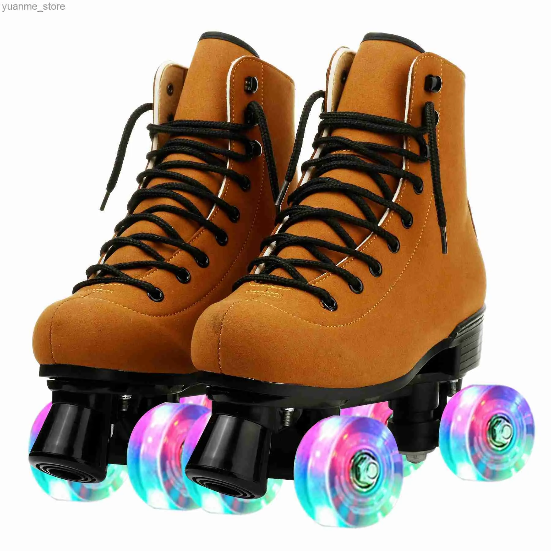 Pu Leather Roller Skates for Adults, Double Row Roller Shoes, Outdoor ...