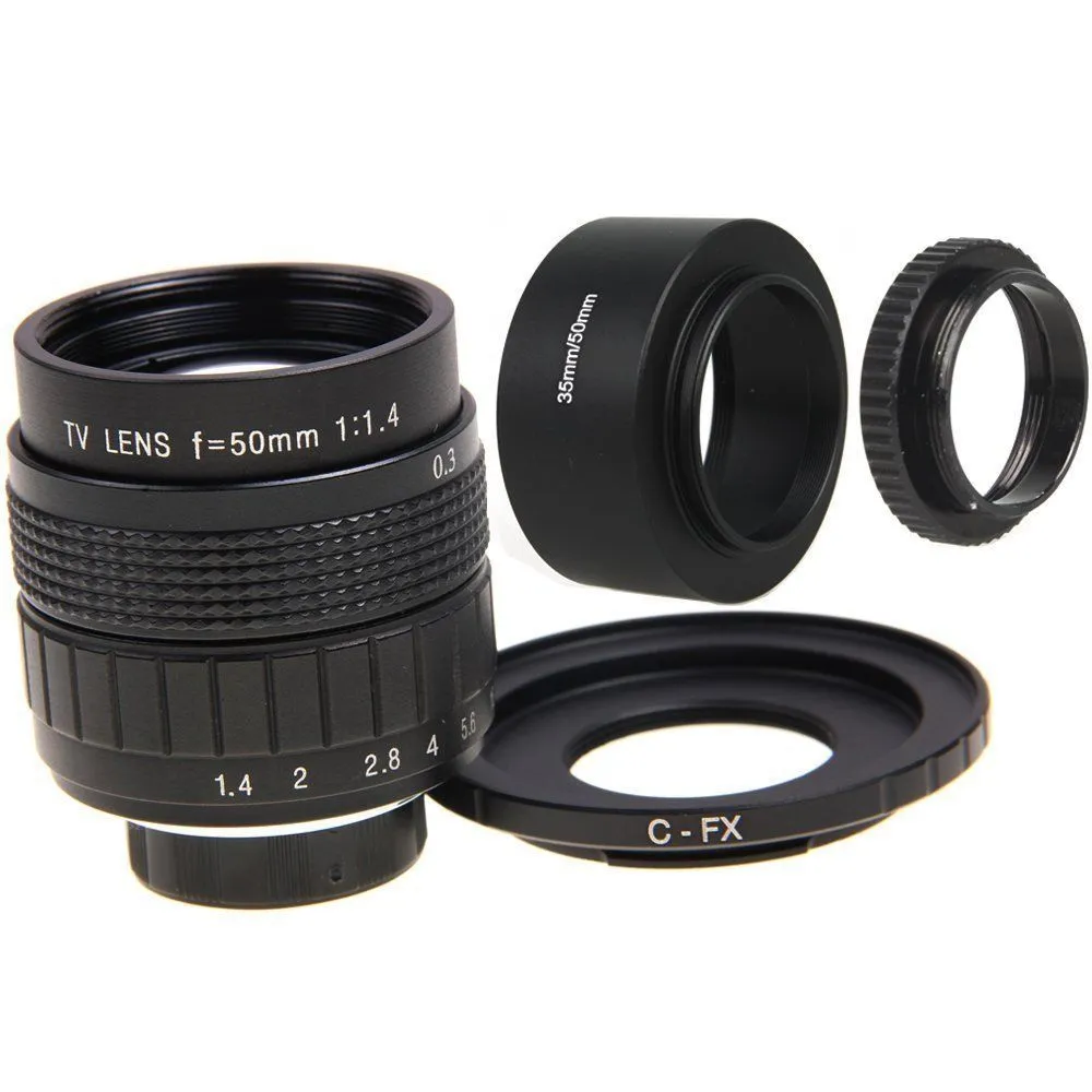 50mm f/1.4 Prime Lens Kit - C Mount, Fast Aperture with Hood and Macro ...