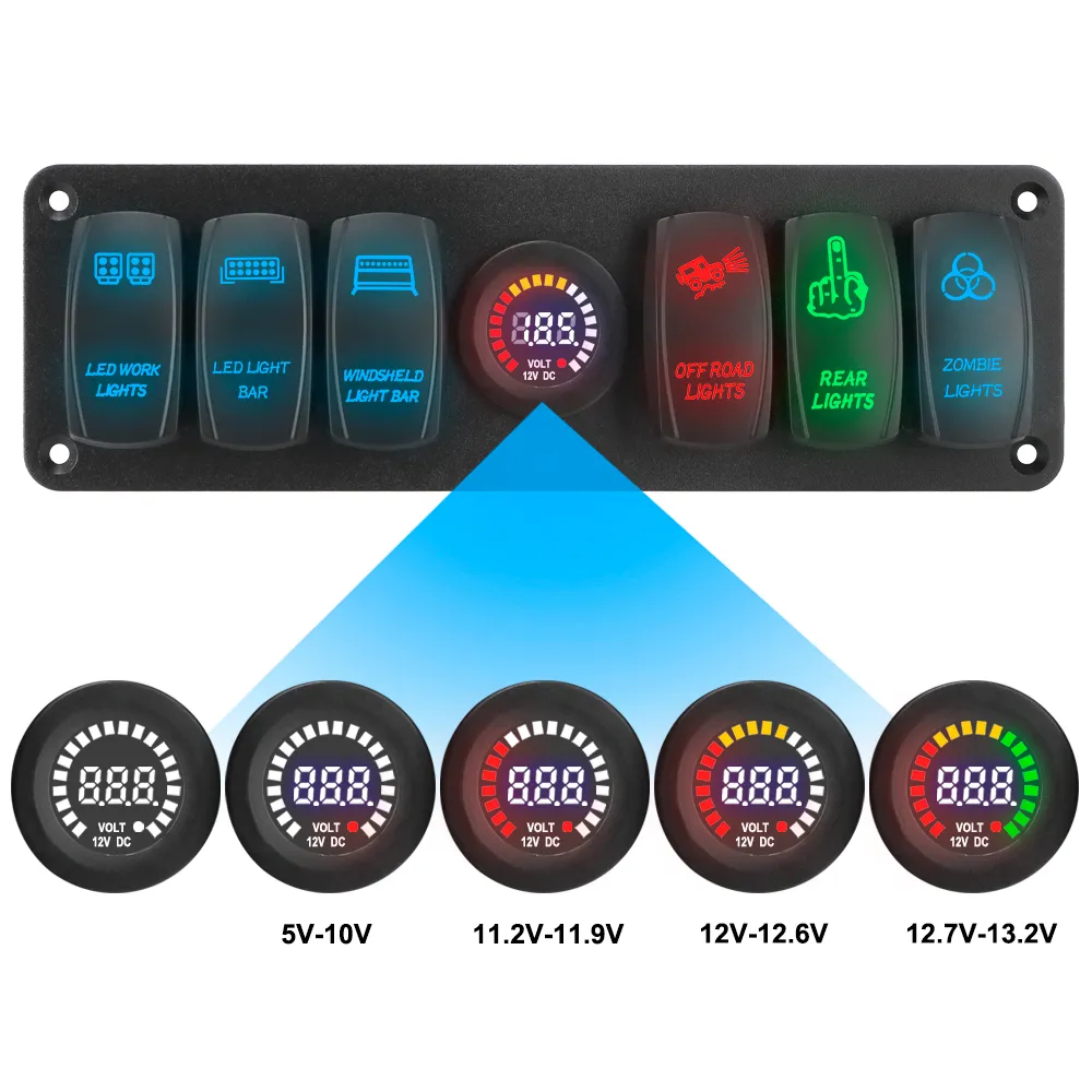 24V 12V 6 Gang Car Light Toggle Switch Panel With Voltmeter RV Truck ...