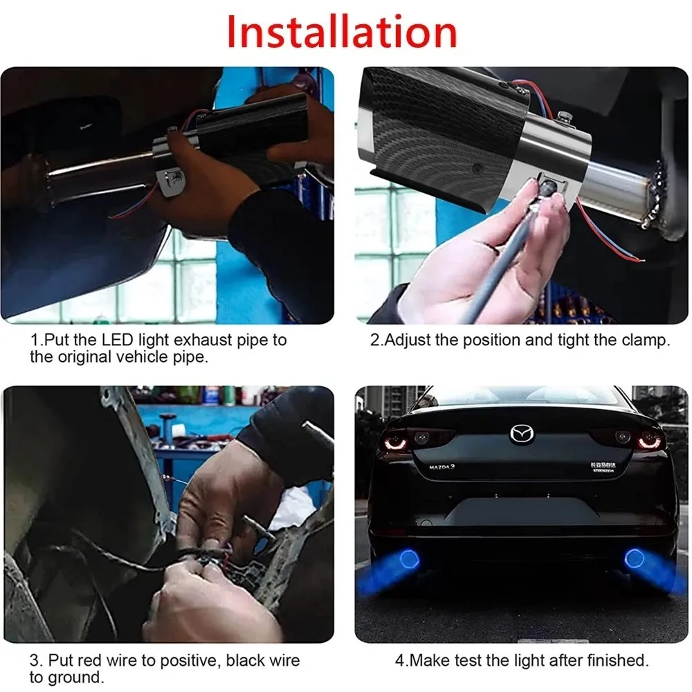 Go Kart Exhaust Muffler Universal Car Exhaust Tip LED Red/Blue Light ...