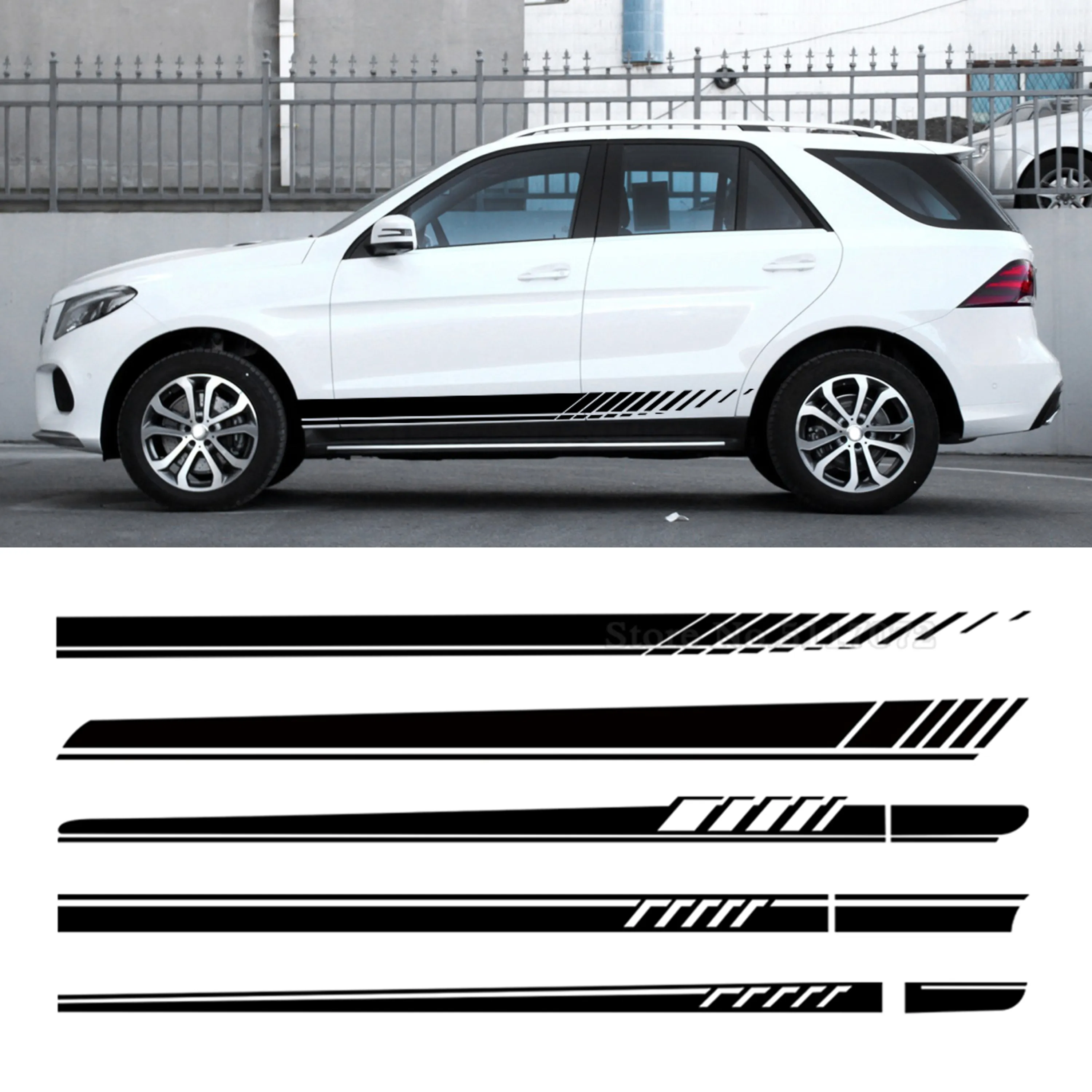Car Door Both Side Skirt Stripe Stickers DIY Decals For Mercedes Benz ...