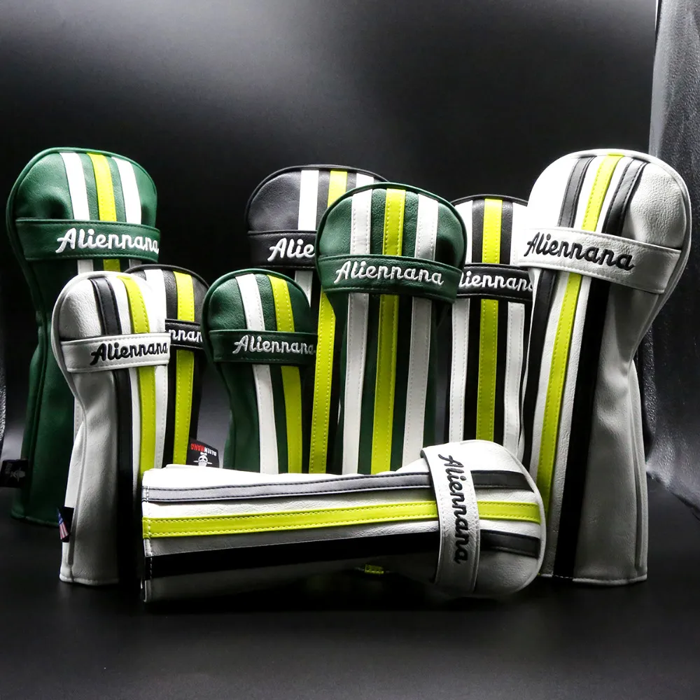 Aliennana Leather Golf Club Headcover Set Back Hand Made Wood Driver Head Cover For Fairway