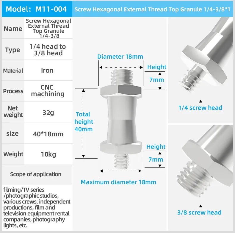 1/4 to 3/8 Inch Threaded Screw Adapter Metal Male Spigot Stud for ...