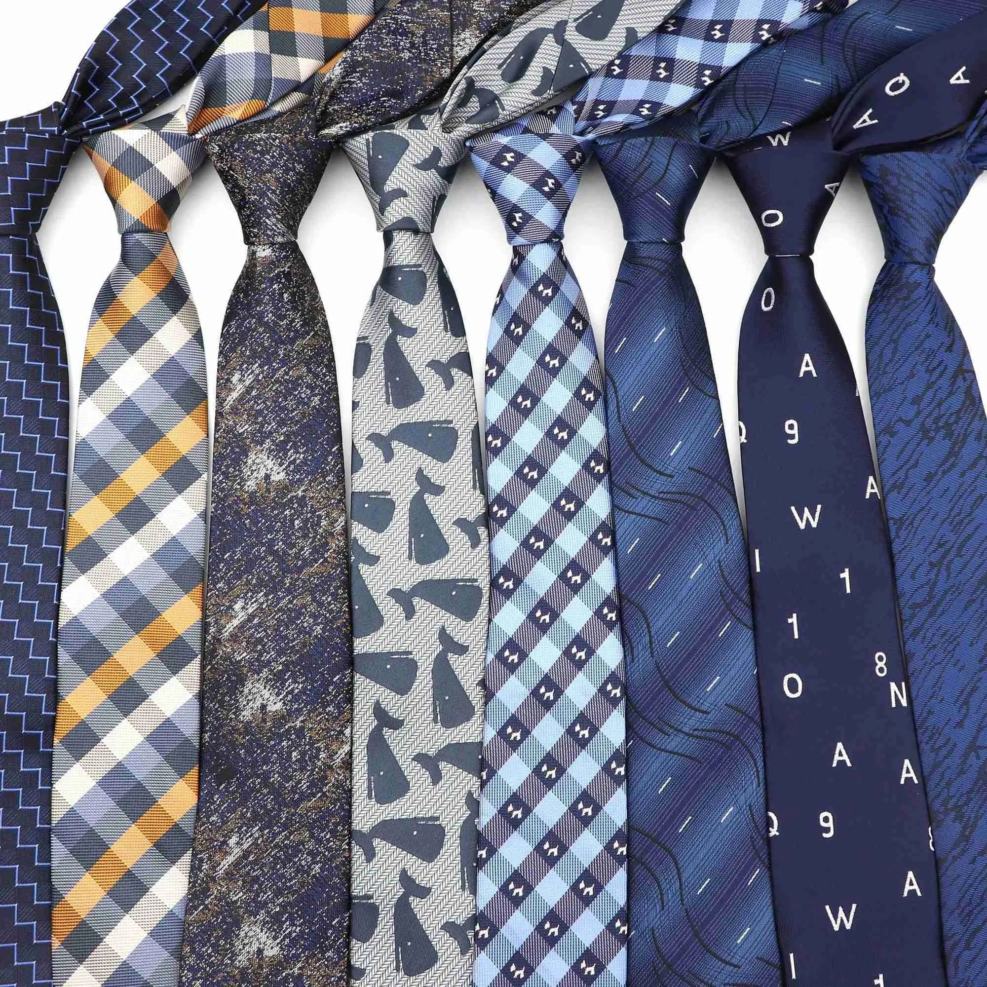6cm Casual Skinny Tie For Men, Fashion Polyester Plaid Strip Necktie ...