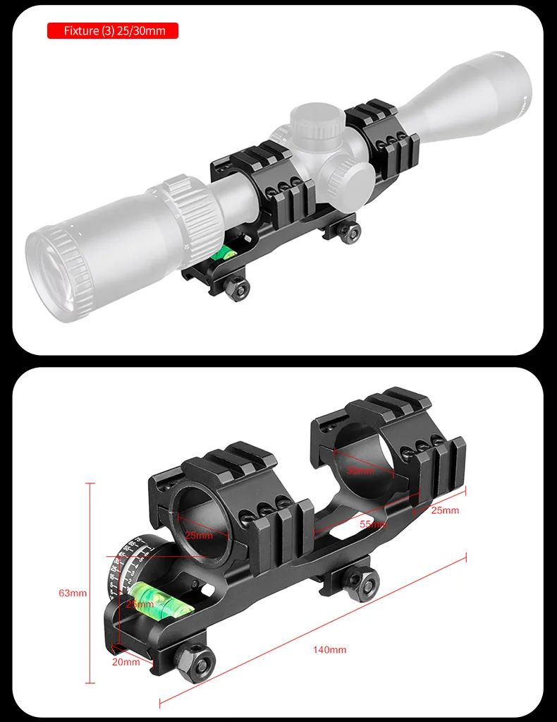 FIRE WOLF Bubble Level Rifle Scope Mount Hunting Holder Mounts 25.4/30 ...