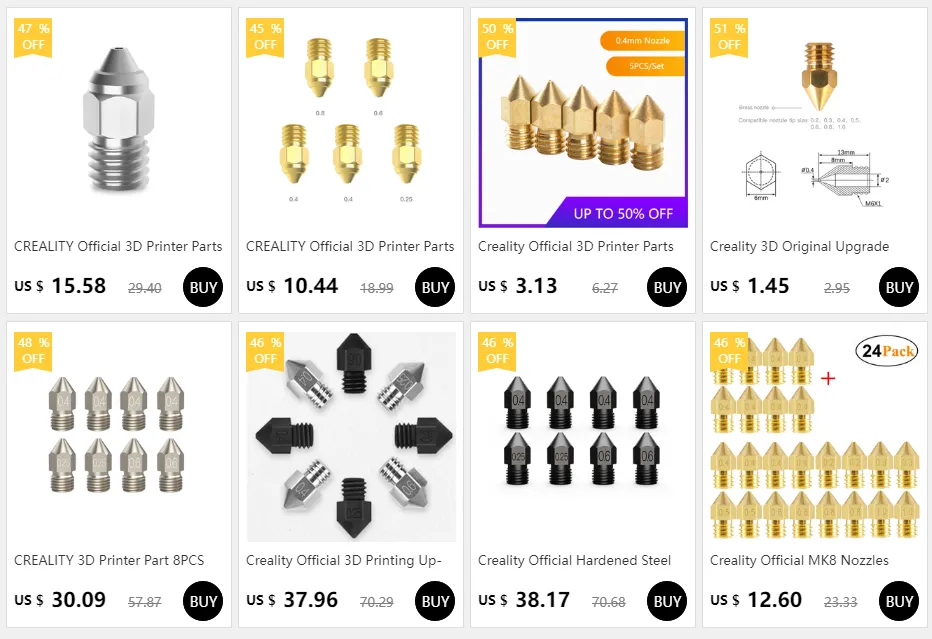 Creality MK8 Nozzles Kit 0.2-1.0mm, Hardened Steel Printer Nozzles for ...