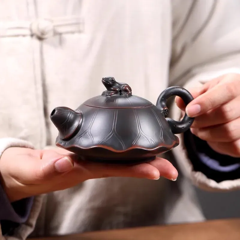 Handmade Nixing Tao Teapot Set - Lotus Leaf Frog Kettle, Dalongpao Gift ...