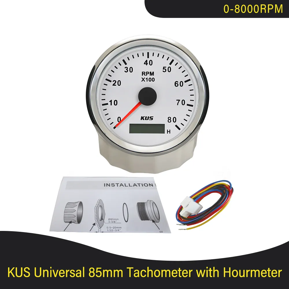KUS Diesel Engine tachometer with Hour Meter, Red/Yellow Backlight - 3K/4K RPM, 6K-8K Rotation ...