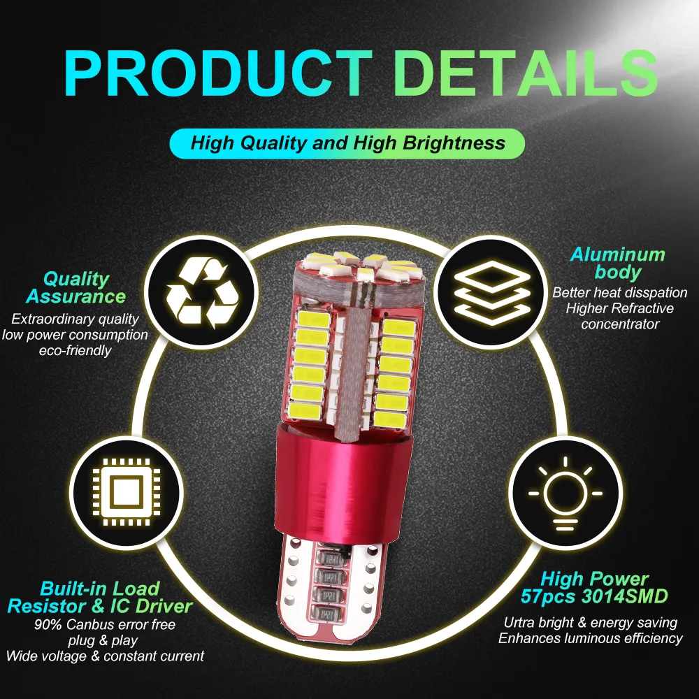 DHgate.com:2-Pack Upgraded T10 57-SMD LED Canbus Car Light Bulbs, Ultra ...