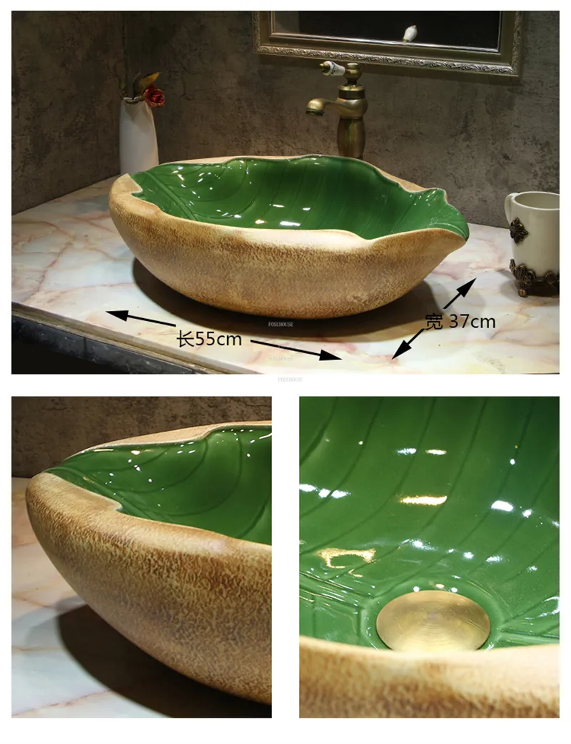 Ceramic Leaf Shaped Countertop Basin Bathroom Kitchen Sink for European ...