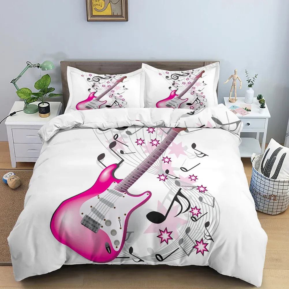 Vibrant Musical Dreams: Polyester 3D Print Guitar Duvet Cover Set with ...