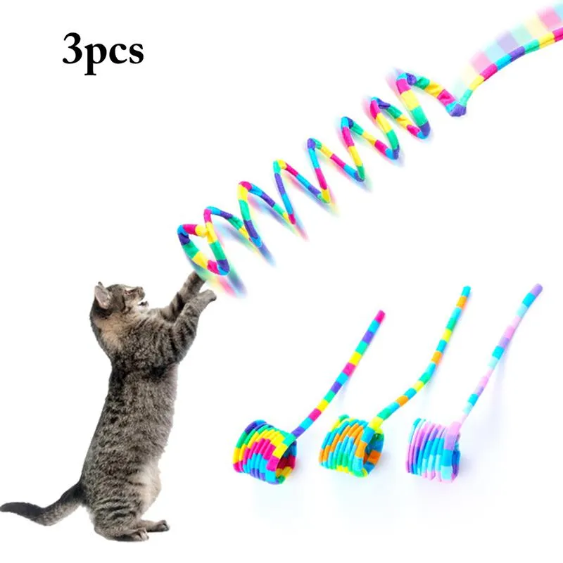 3-Pack Stretchable Plush Cat Spring Toys: Interactive Colorful Spiral ...