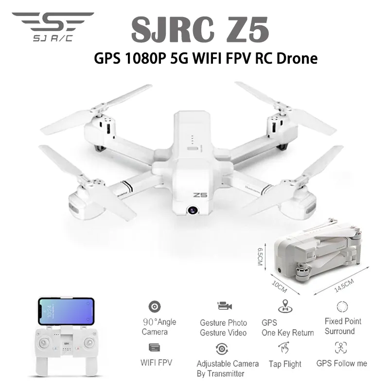 SJRC Z5 RC Drone RTF With 5G WiFi FPV 1080P Camera Airplane Selfie Mode Folding Design Optical Flow Professional Quadcopter From Homepro8 161.59 DHgate.Com