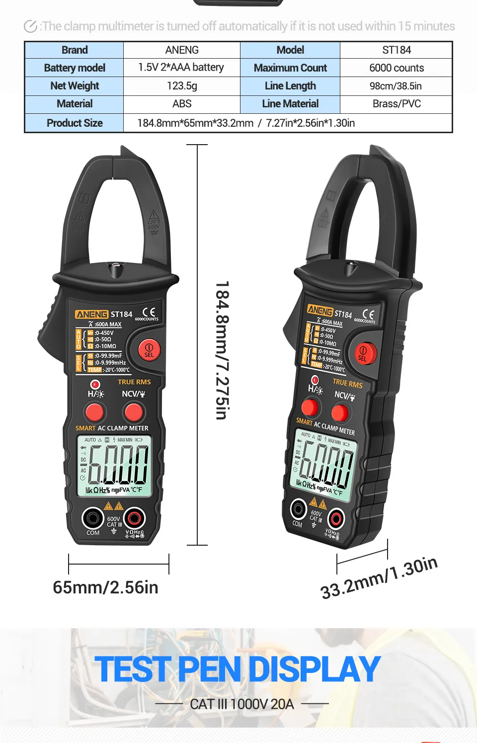 DC Current Amp Meter Clamp Meter, True RMS Digital Multimeter 6000 ...