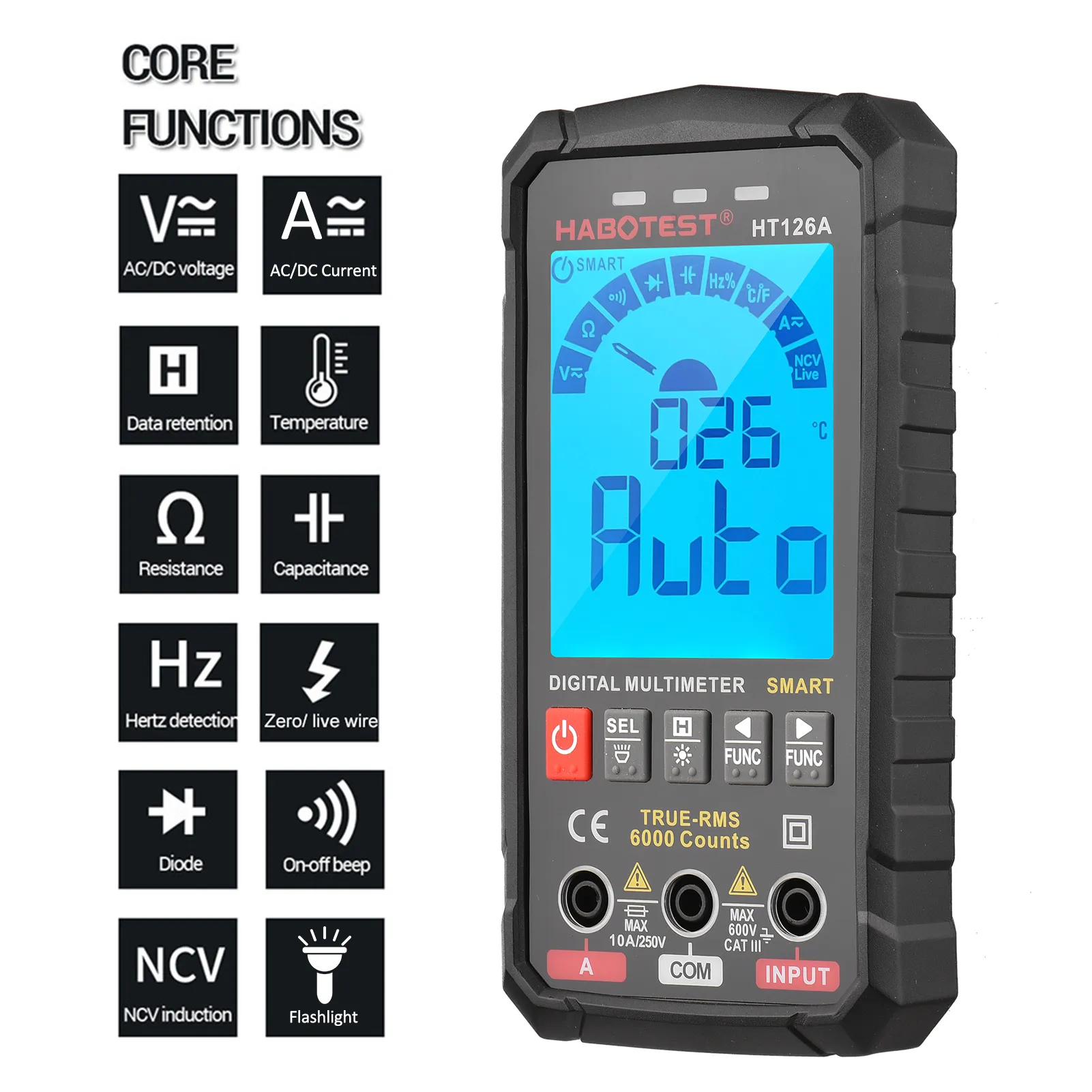 Smart Auto-Ranging Digital Multimeter: 6000 Counts, True RMS, VA Color ...