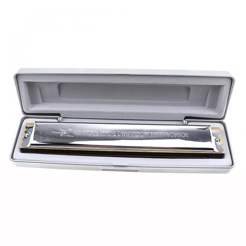 28-Hole Silver Diatonic Blues Harmonica Set: Beginner-Friendly Musical Instrument with Case from ...