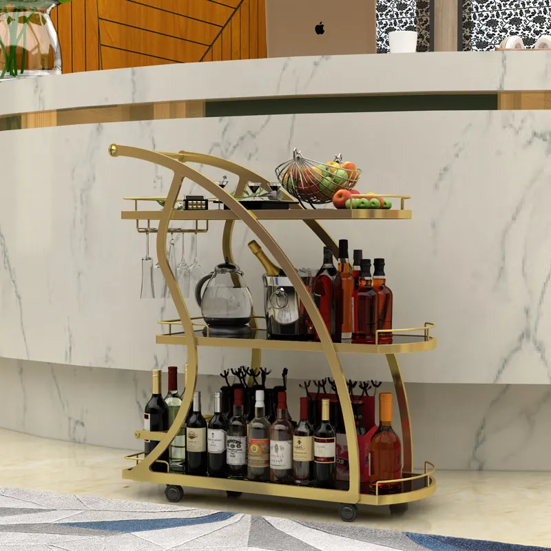 Modern Golden Dining Cart Trolley Hotel Kitchen Rolling Cart Storage ...