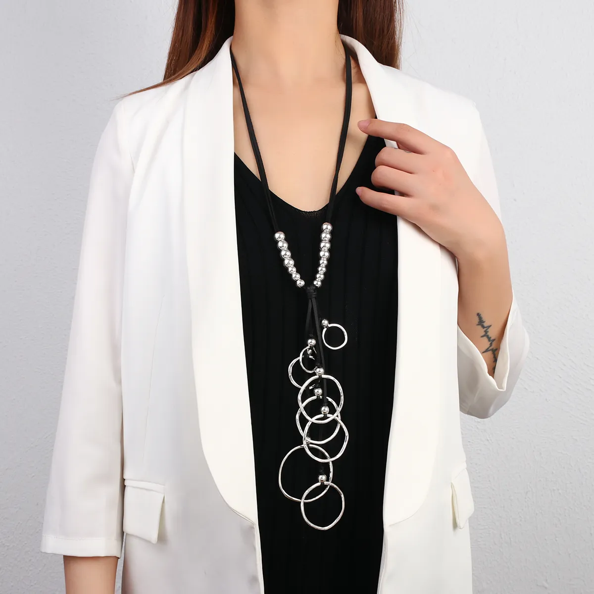 Amorcome Large Loop Circle Pendant Necklace with Beads, Tassel, and ...