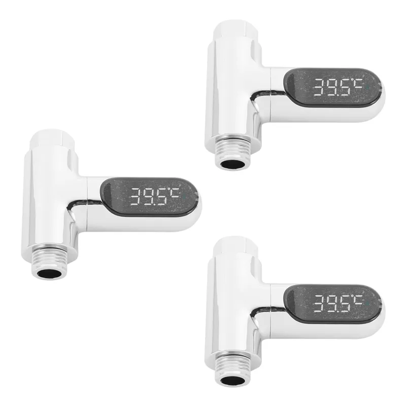 3X LED Display Waterproof Shower Thermometer, Self-Powered Water Flow ...