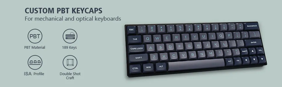 189 Key PBT Double Shot Black Grey ISA Profile Keycaps Compatible With ...