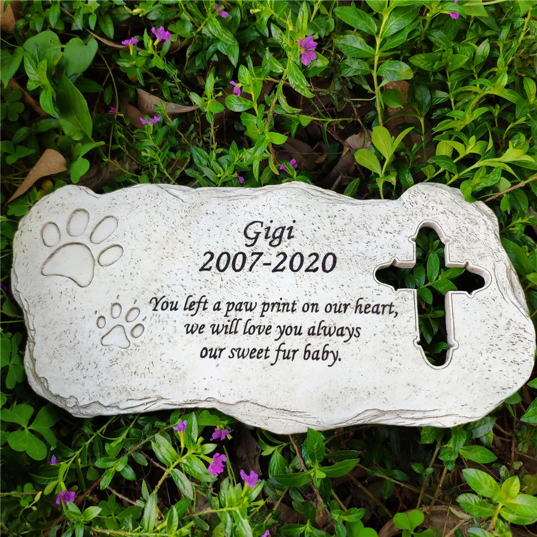 Custom-Engraved Pet Memorial Stone: Personalized Cross-Shaped Garden ...