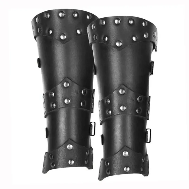 Medieval Viking PU Leather Leg Armor Greaves knee...