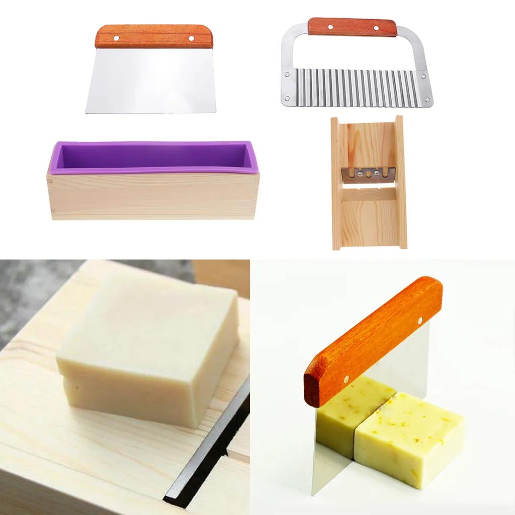 Wood Soap Making Tools Kit 1x Silicone Mold With Wood Box + 1x Straight ...