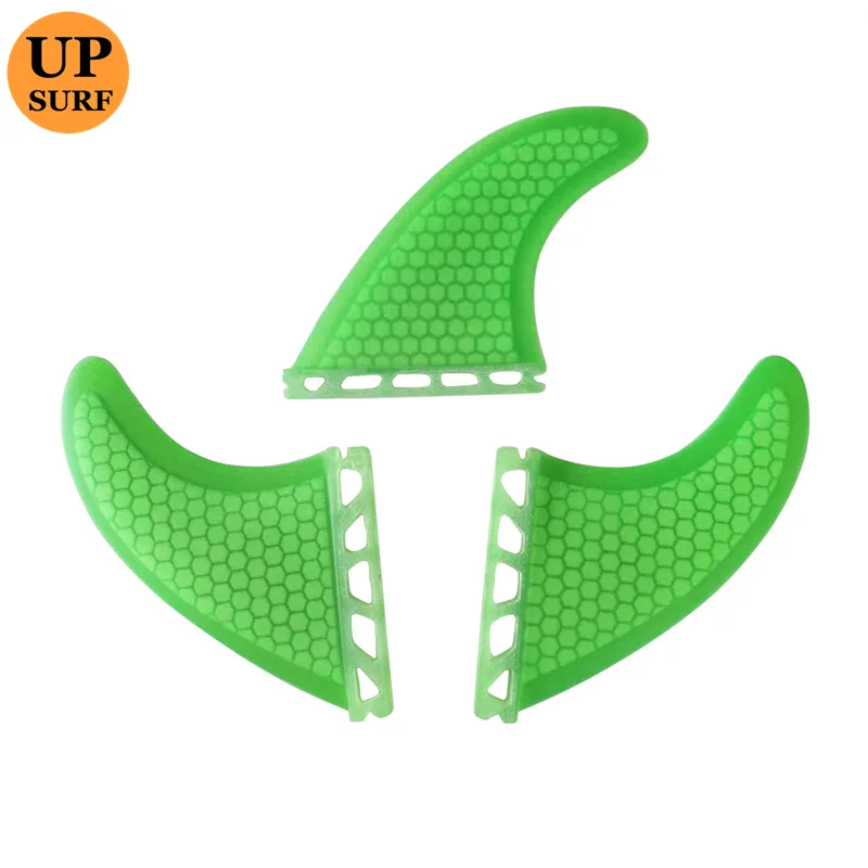Honeycomb Fiberglass Surfboard Fins - Green Tri-Fin Set with Single Tab ...