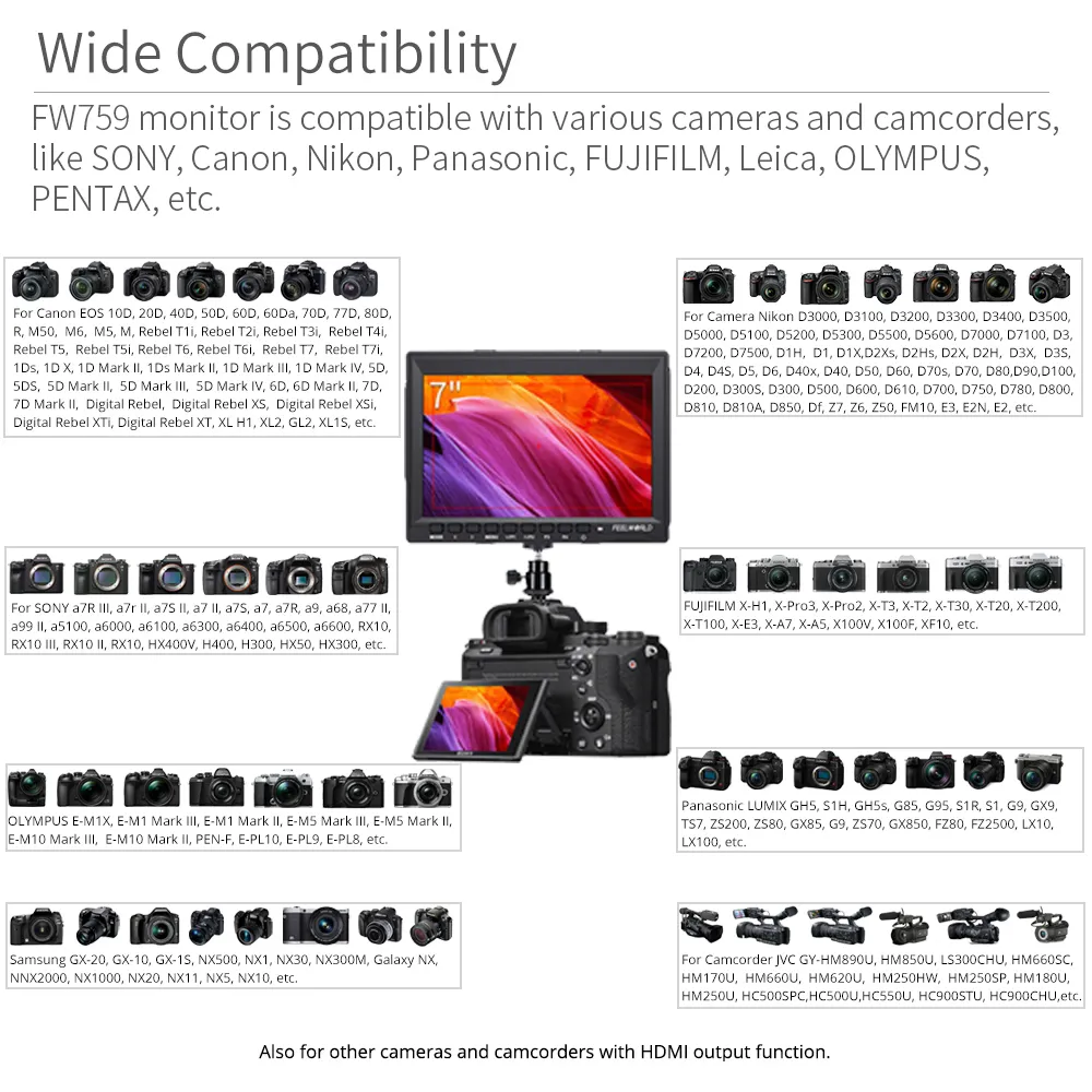 DHgate.com:FEELWORLD FW759 4K HDMI AV Input IPS HD 1280x800 DSLR Camera ...