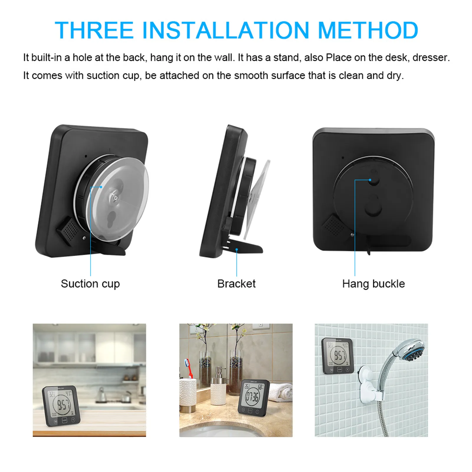 Digital Waterproof Shower Clock with Timer, Temperature, and Humidity ...