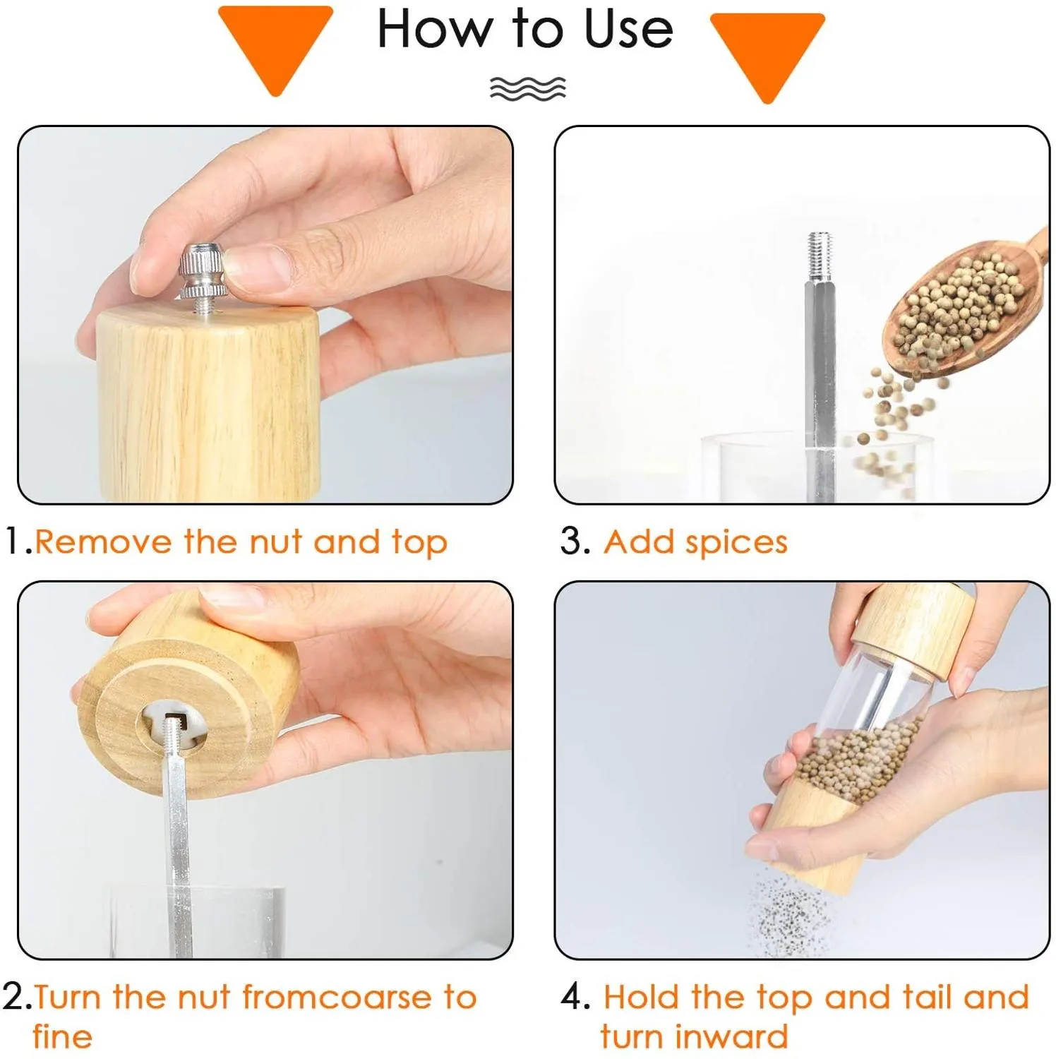 Salt and Pepper Grinder Spice Mill Manual Adjustable Crushed Sea Salt ...