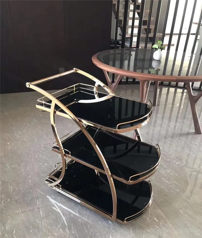 Modern Golden Dining Cart Trolley Hotel Kitchen Rolling Cart Storage ...