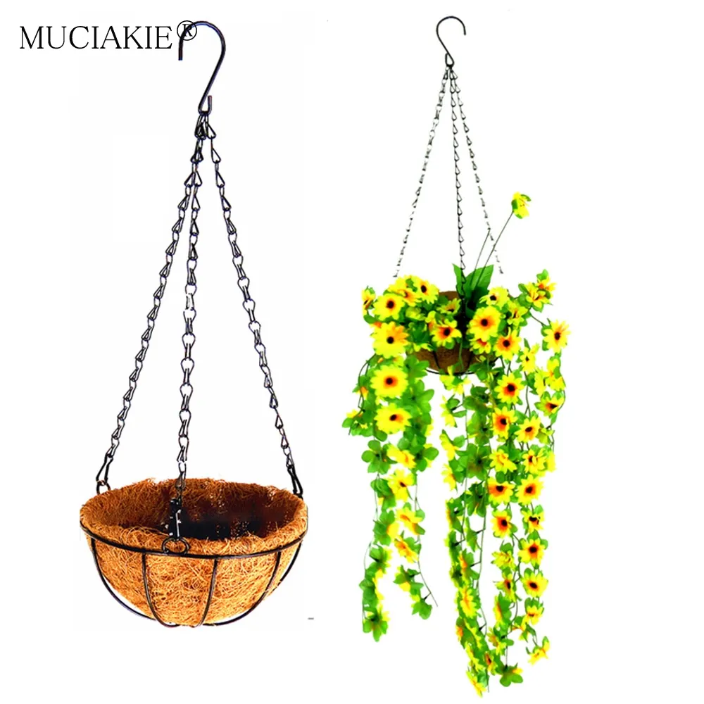 Hanging Planter Basket - 8/10/12/14 Inch Metal Coco Liner Flower Pot ...