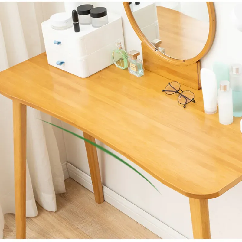 Minimalist Dressing Table Set w/ Vanity Mirror, Stool & Smooth Rounded ...